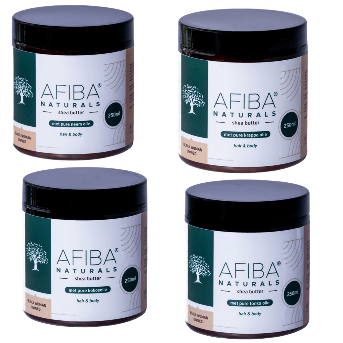 Daily Skincare Combo - 4 x 250 ml Shea Butter met pure Krappa, Neem, K ...